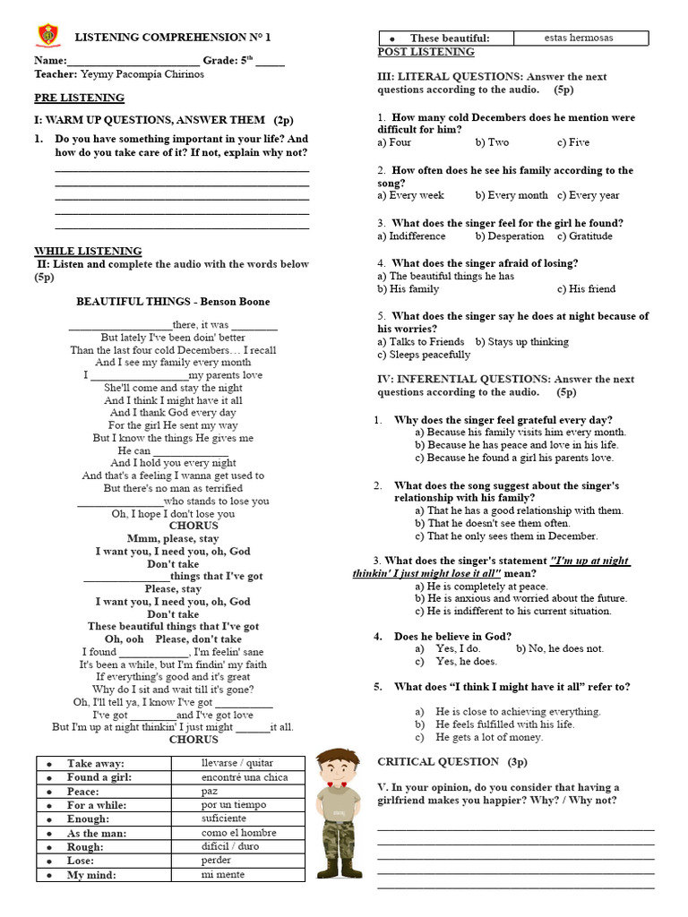 5th Grade Listening Exercise | PDF | Language Arts & Discipline