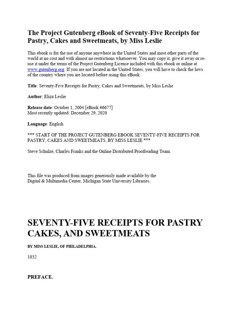Seventy Five Receipts For Pastry Cakes and Sweetmeats | PDF | Cakes | Foods
