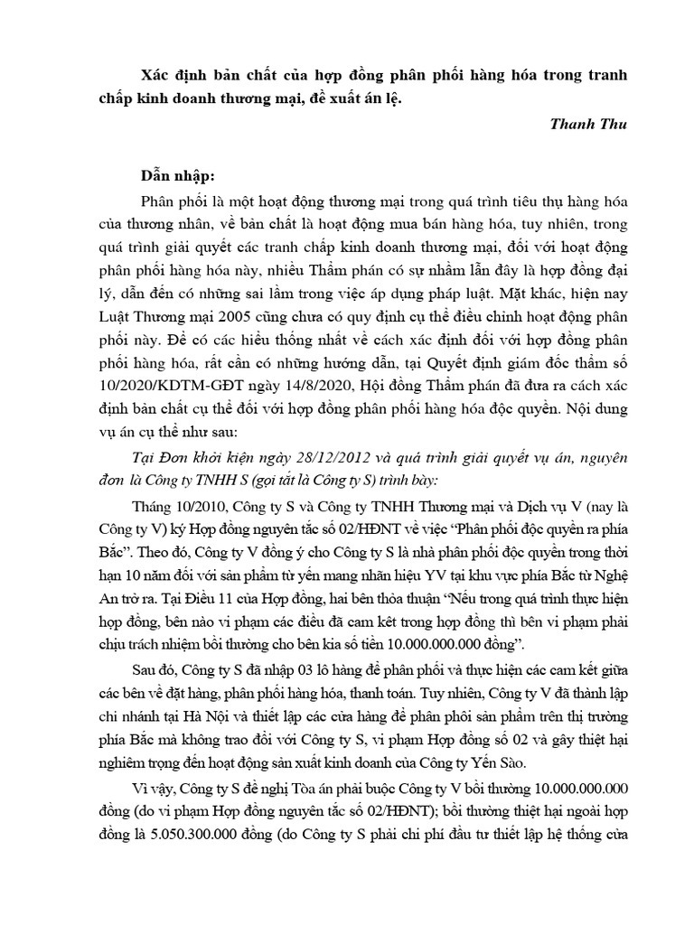 Xac Dinh Ban Chat Cua Hop Dong Phan Phoi Hang Hoa Trong Tranh Chap Kinh ...