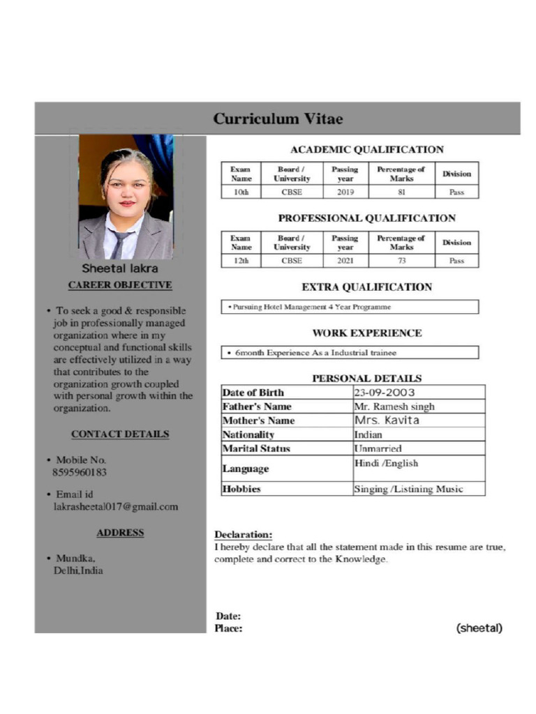 Sheetal Lakra CV | PDF