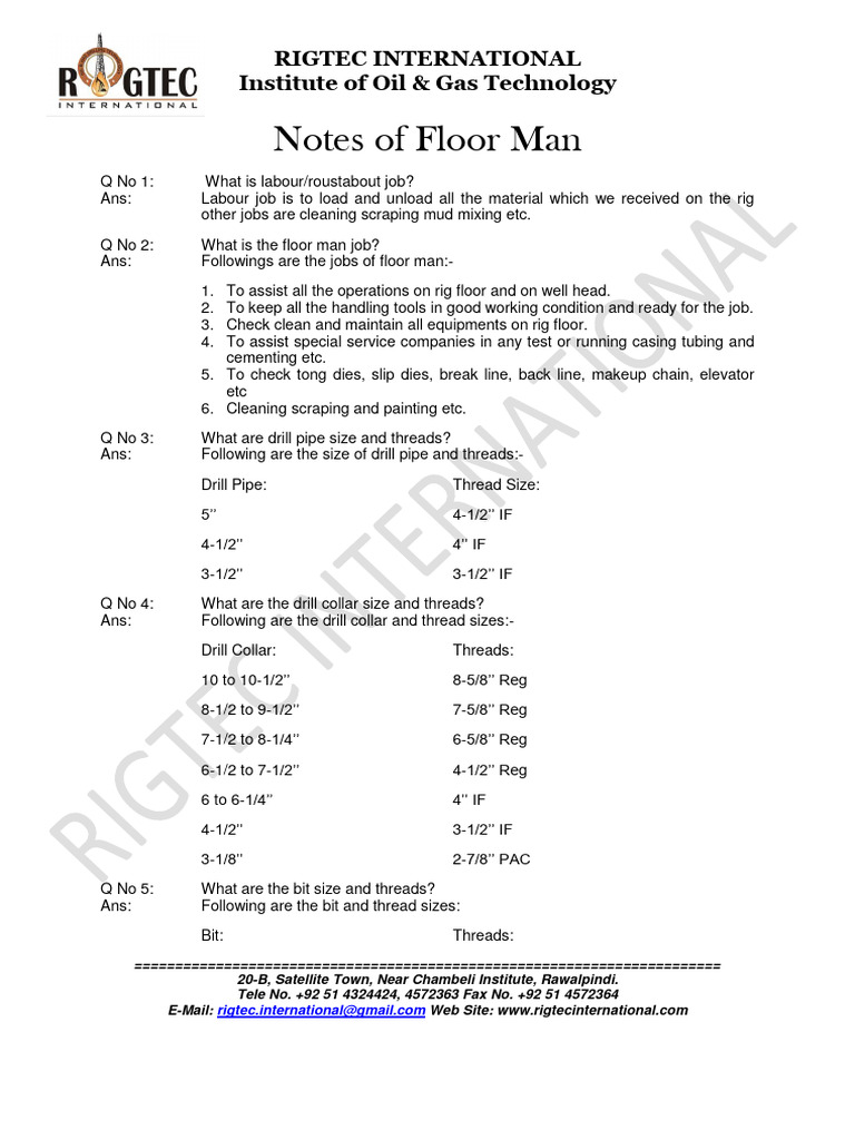 Floorman Job Responsibilities on Oil Rig | PDF | Drilling Rig | Pump