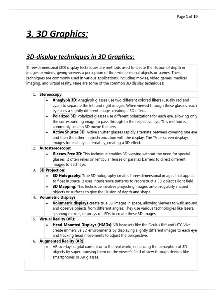 3rd Unit - CG | Download Free PDF | Stereoscopy | 3 D Computer Graphics