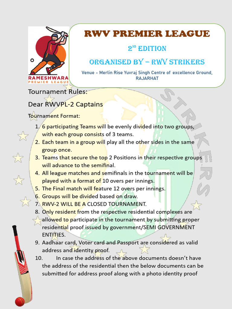 Tournament Rules RWVPL-2 | PDF | Bowling (Cricket) | Cricket Skills