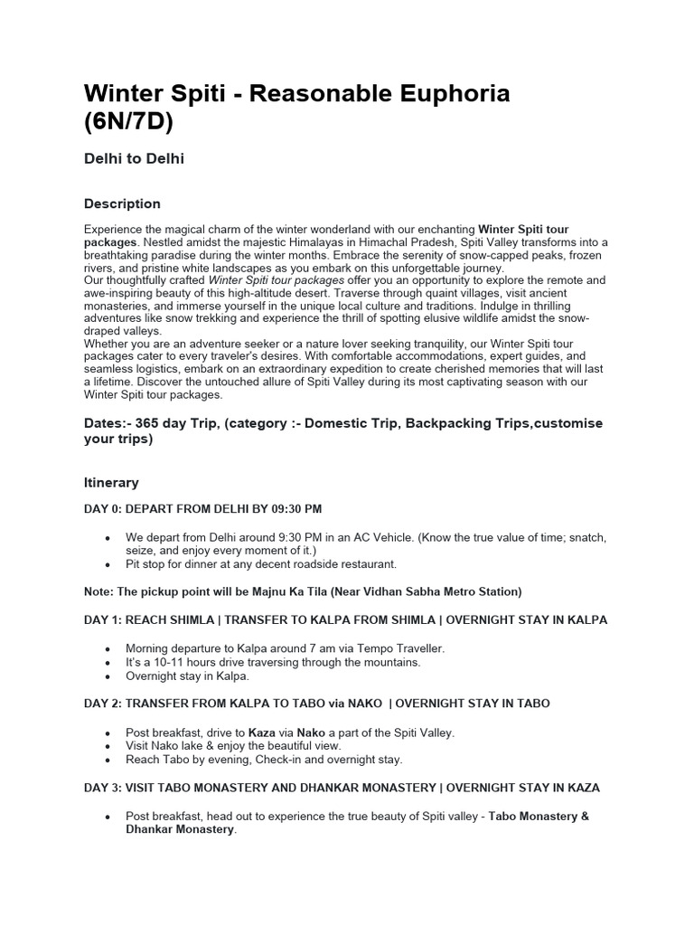 Winter Spiti - Reasonable Euphoria | PDF | Meal