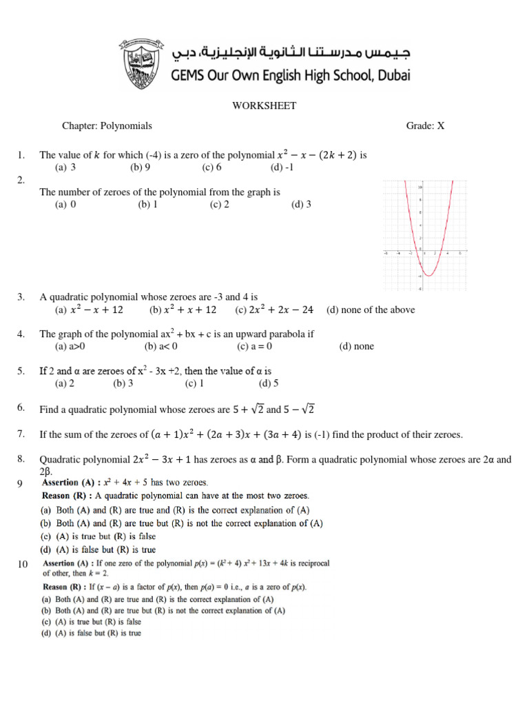 WORKSHEET- Polynomials-1 | Download Free PDF | Mathematics Of Computing | Algorithms