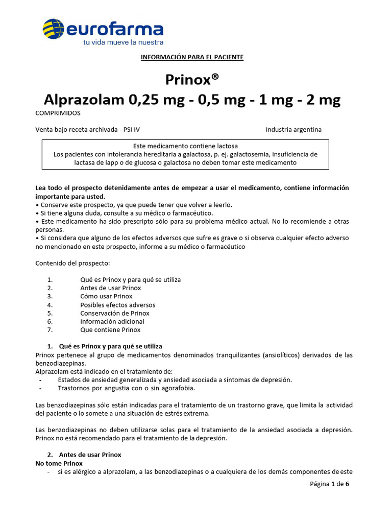 Bula Prinox | PDF | Benzodiazepinas | Ansiedad
