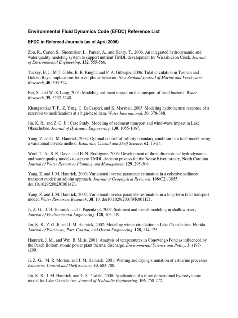 EFDC References | PDF | Estuary | Water Quality