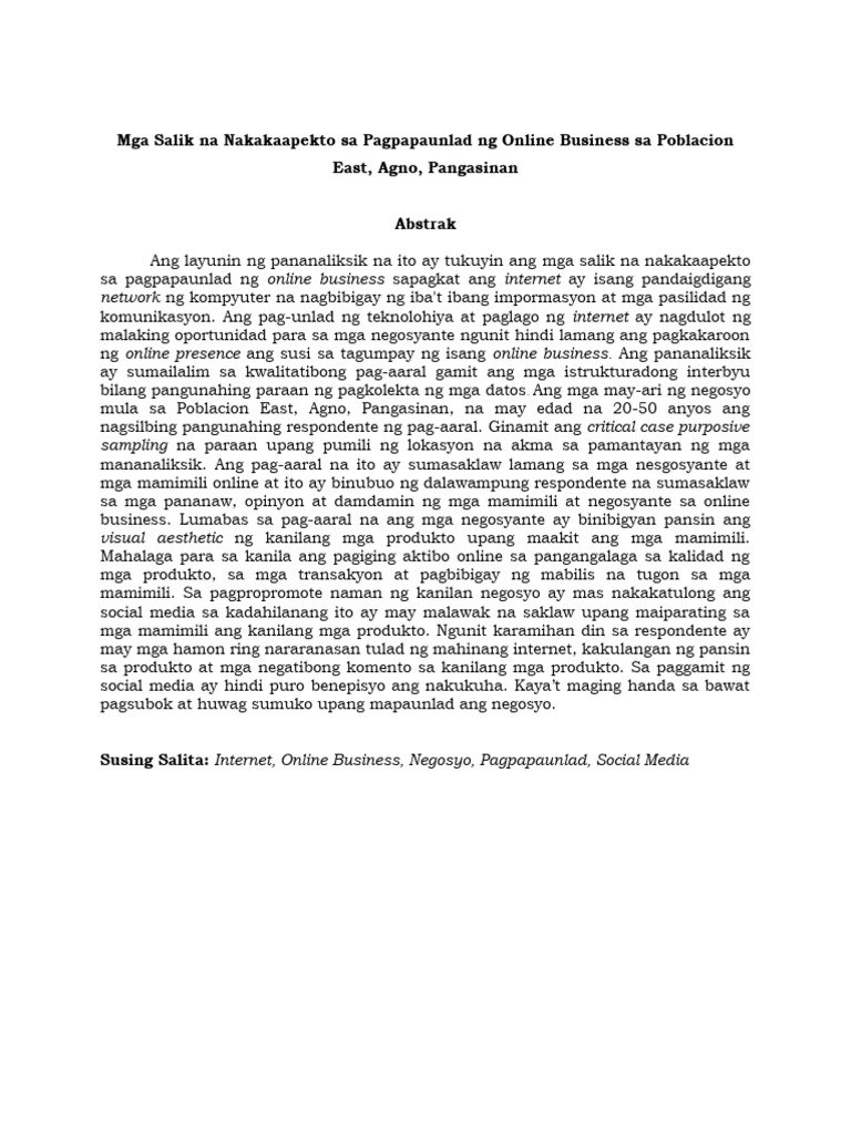 Abstrak Sa Pananaliksik | PDF