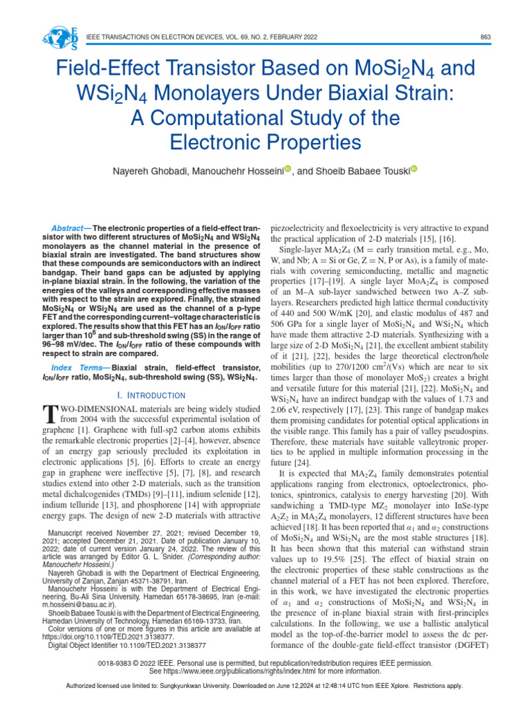 Field-Effect Transistor Based On MoSi2N4 and WSi2N4 Monolayers Under Biaxial Strain A ...