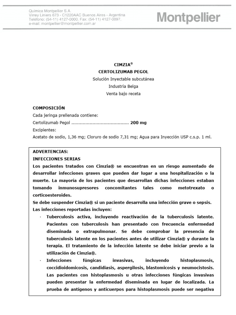Prospecto Cimzia | PDF | Farmacocinética | Artritis Reumatoide