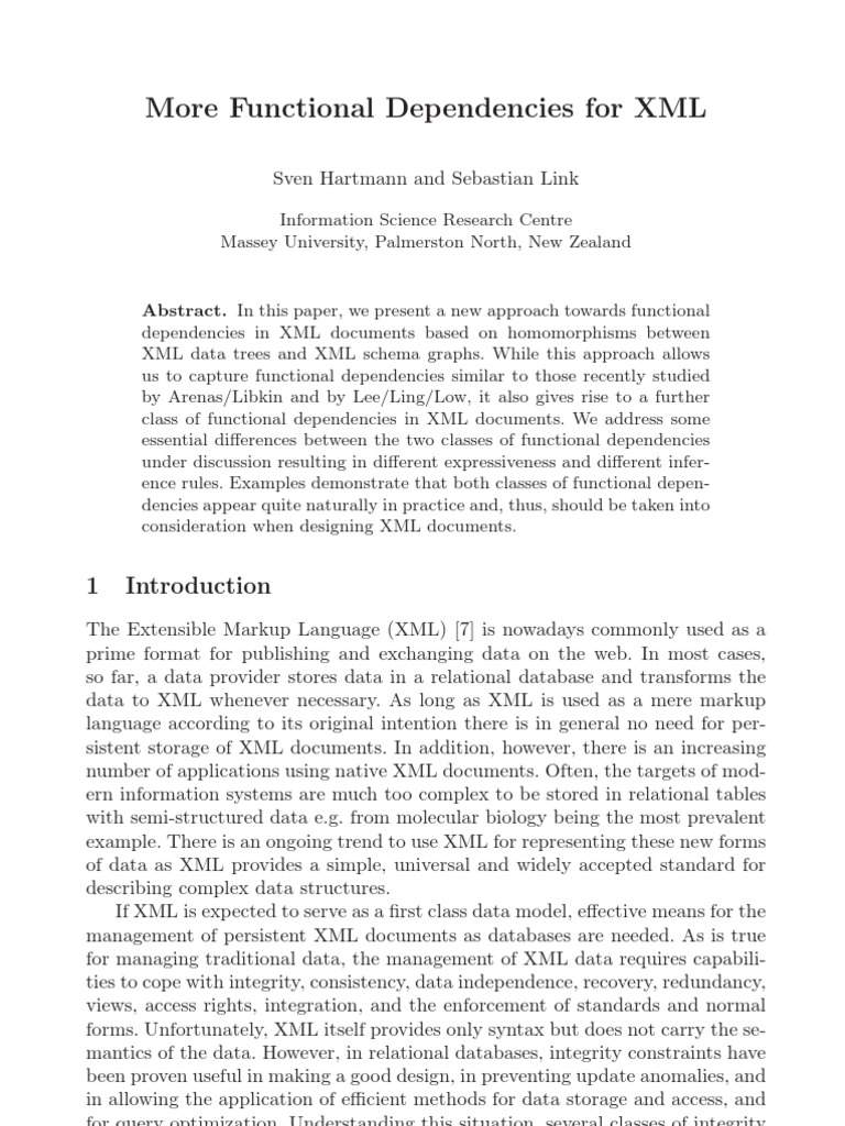 New Functional Dependencies in XML | PDF | Vertex (Graph Theory) | Xml