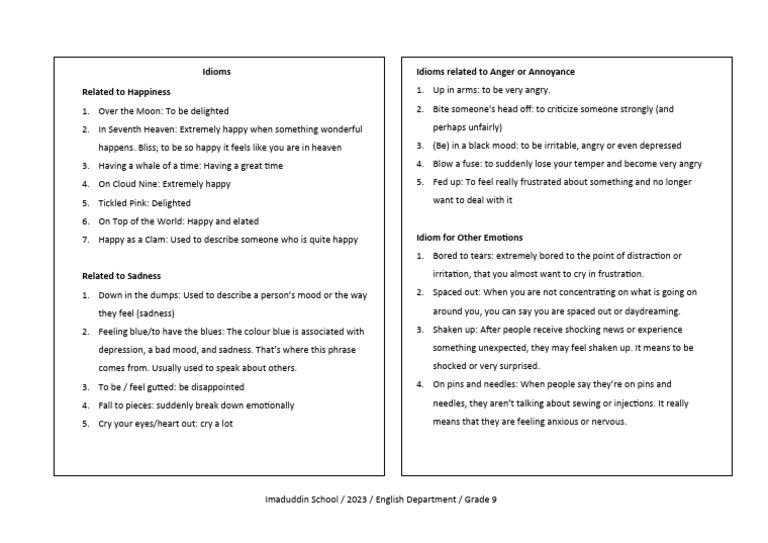 Idioms List | PDF | Mood (Psychology) | Mental Health