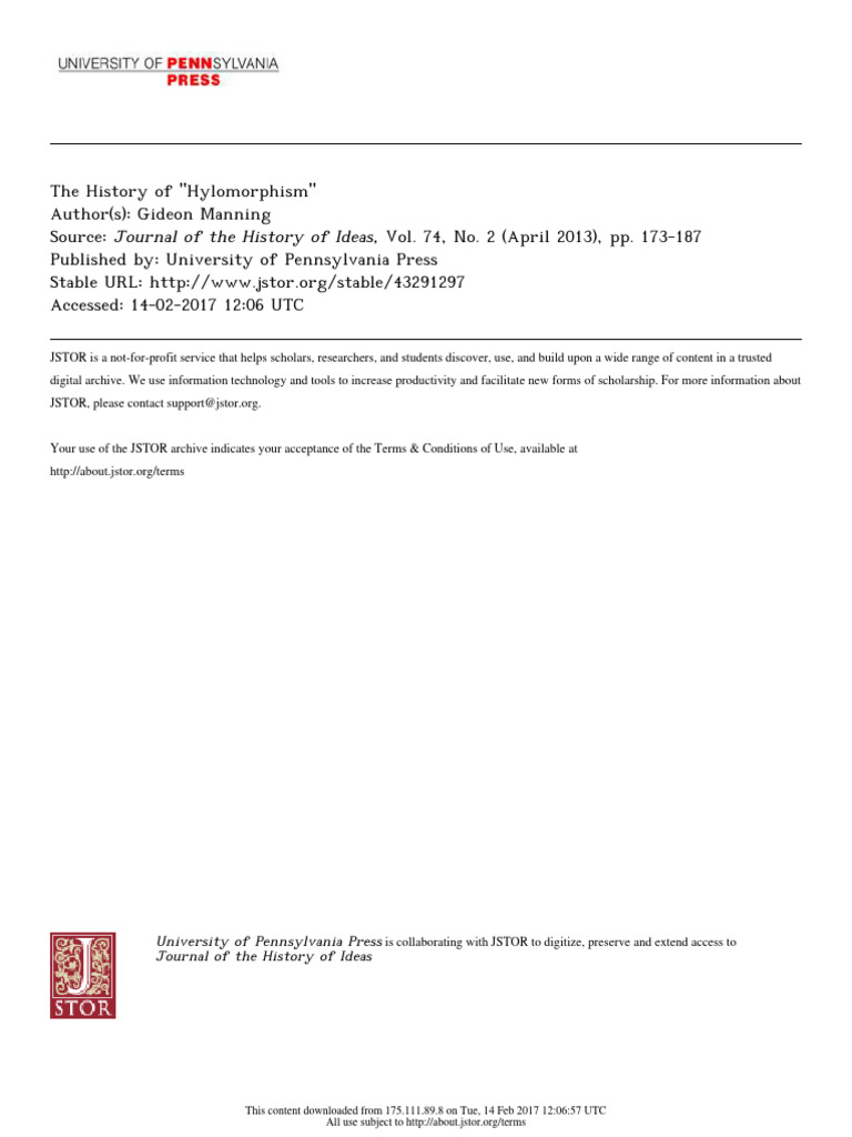 The History of "Hylomorphism" | PDF | Aristotle | Thomism