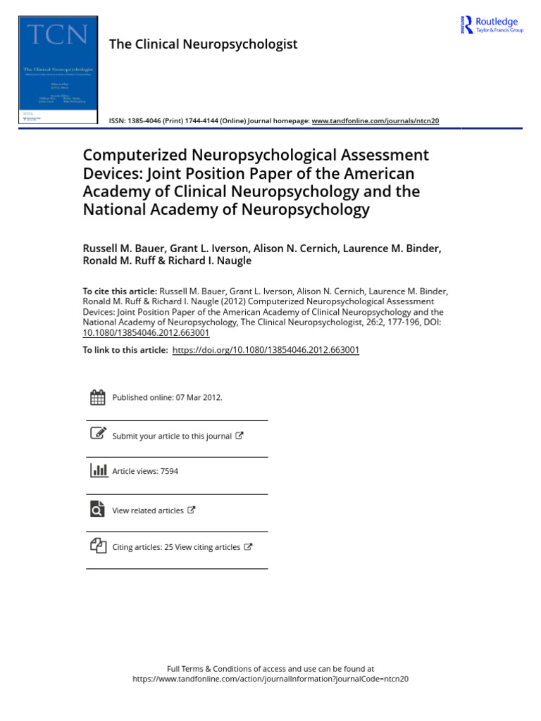 Computerized Neuropsychological Assessment Devices Joint Position Paper ...