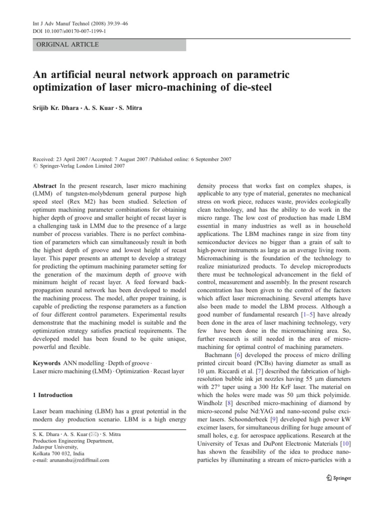 An Artificial Neural Network Approach On Parametric Pdf Laser 2974