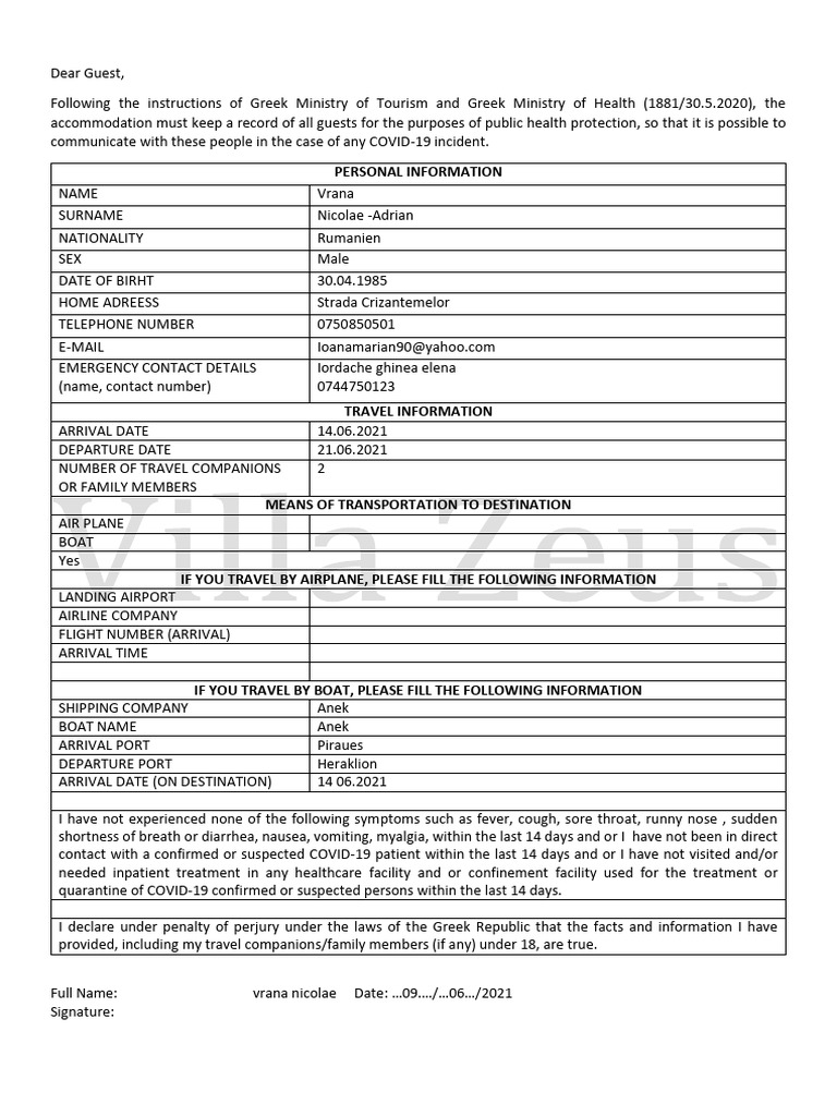 COVID 19 Form | PDF | Health Disasters | Emergency Management