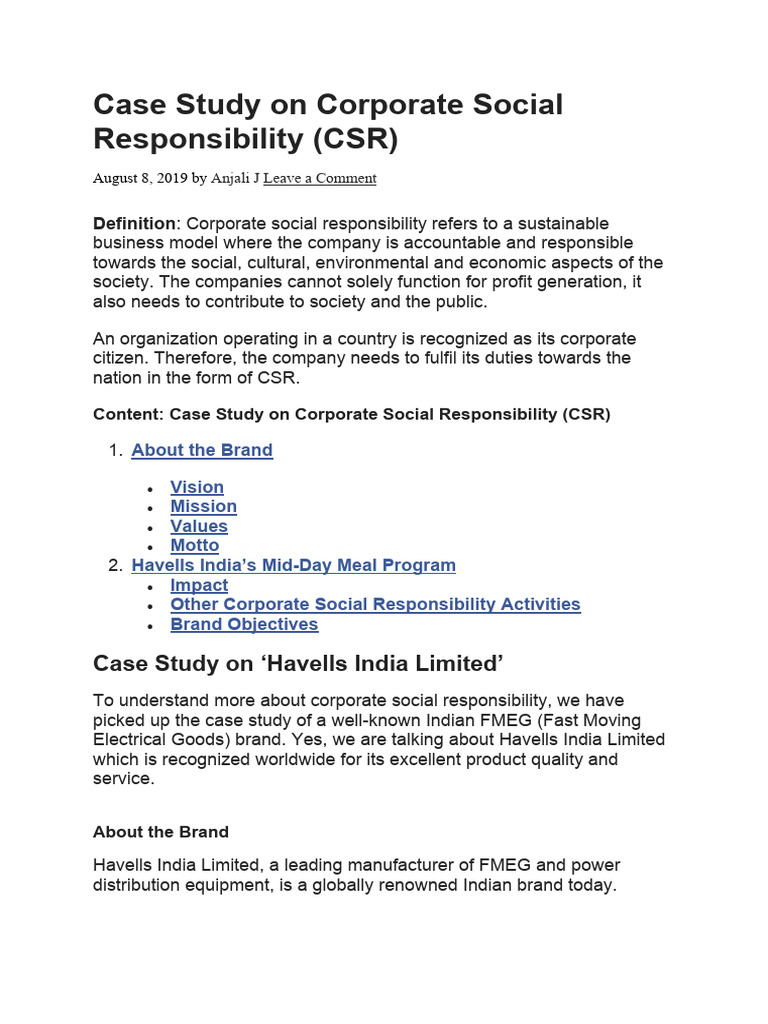 Case Study on Corporate Social Responsibility | Download Free PDF ...