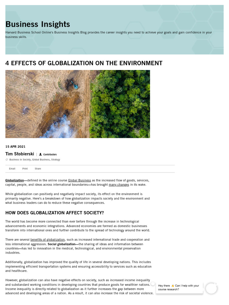 Effects of Globalization On The Environment | PDF | Globalization | Habitat Destruction