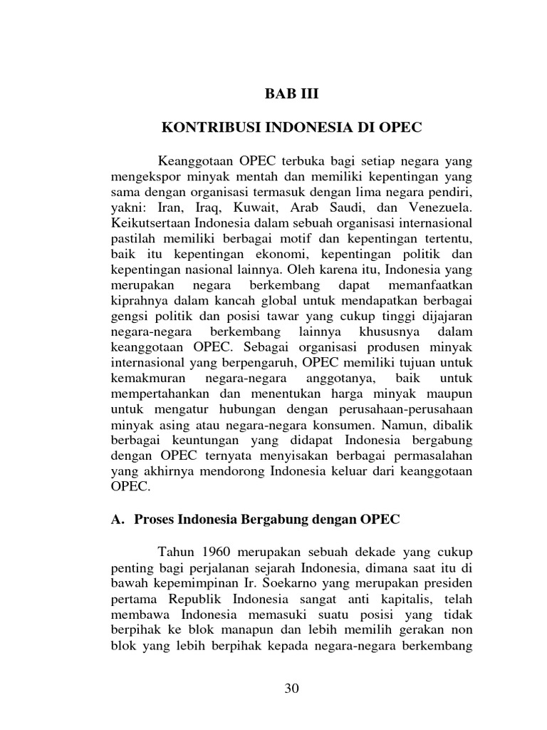 Bab III - Alasan Indonesia Keluar Dari Keanggotaan Opec Pada Tahun 2008-2016 | PDF | Pengelolaan ...