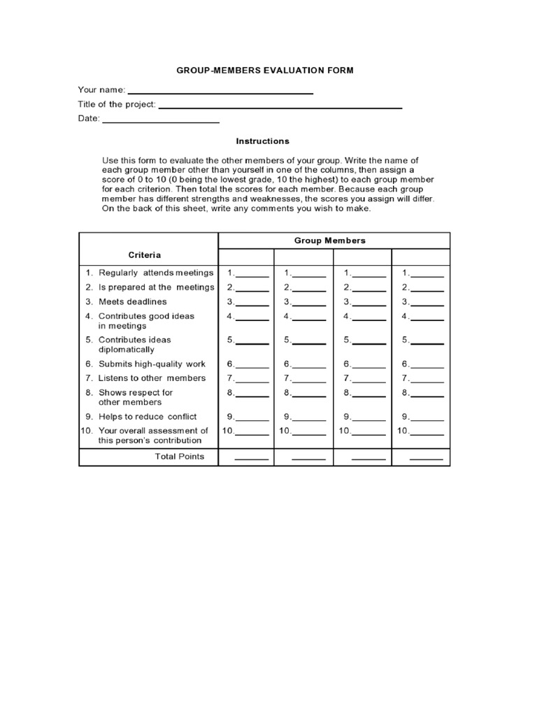 Peer Evaluation Form | PDF