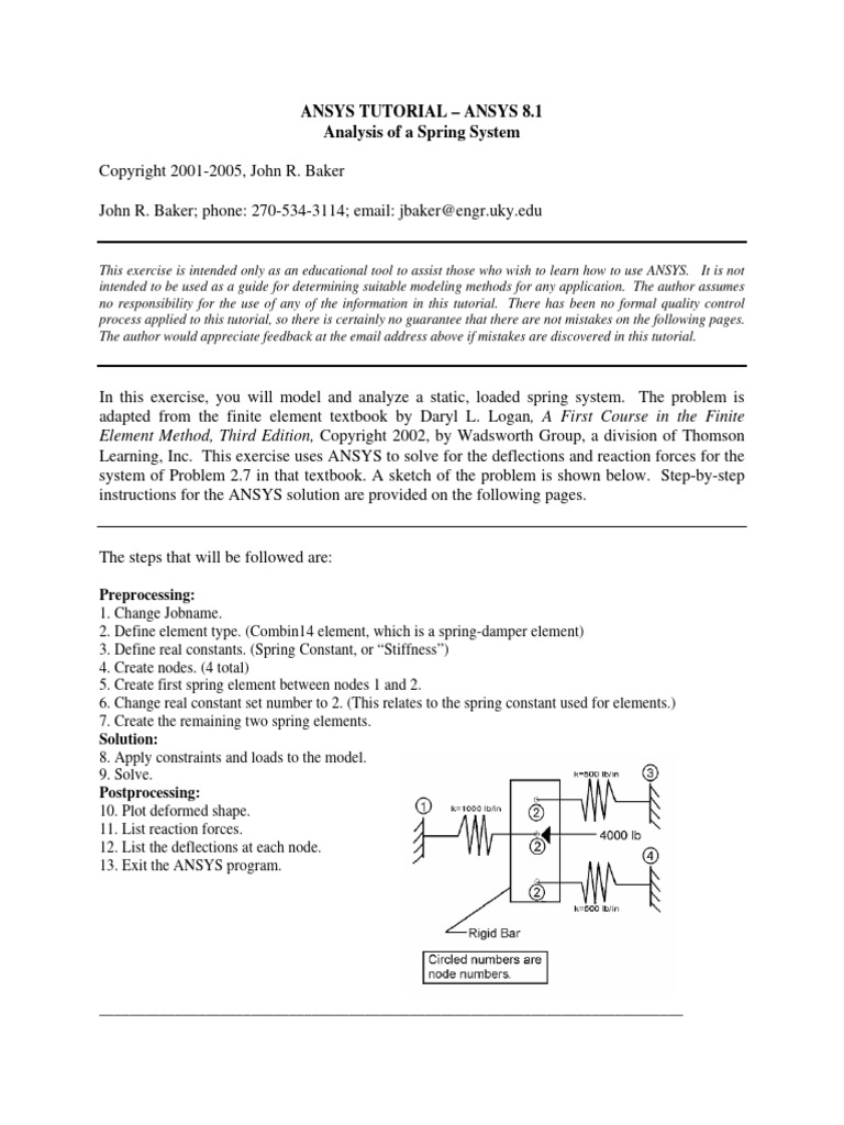 ANSYS 8 Tutorial - Analysis of A Spring System | PDF | Command Line Interface | Computer File