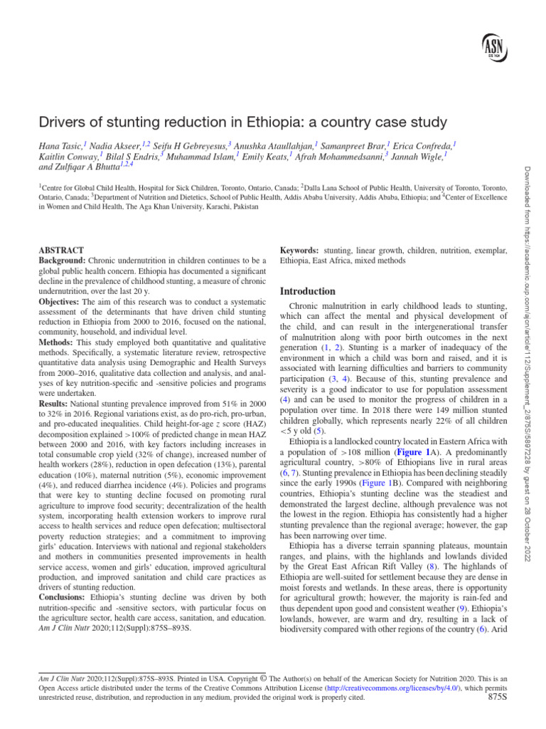 Drivers of Stunting Reduction in Ethiopia, A Country Case Study | PDF ...