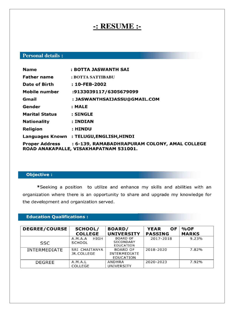 Jaswanth New Resume | PDF