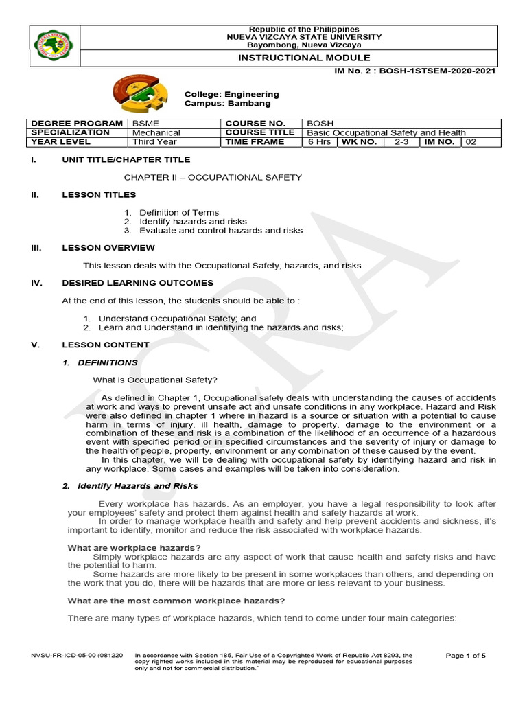 BOSH-Module-2 | PDF | Hazards | Occupational Safety And Health