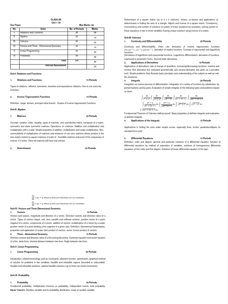 Maths Srsec 2024 25 Xii Pdf Matrix Mathematics Line Geometry