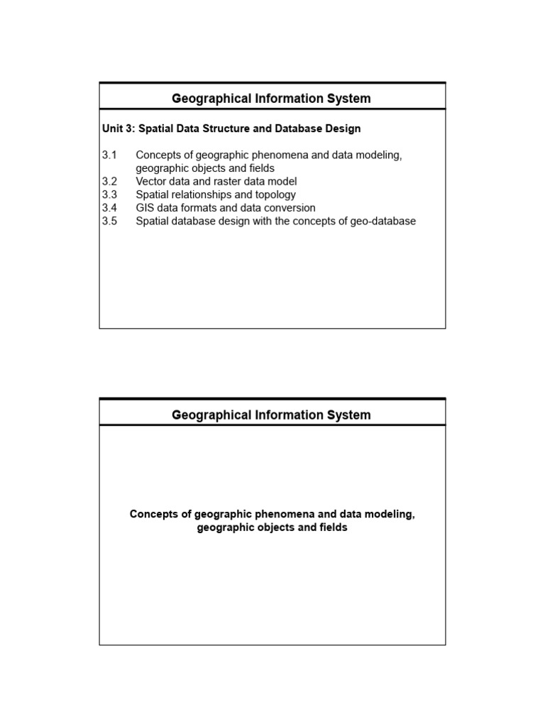 Unit 3 Spatial Data Structure And Database Design Pdf Geographic