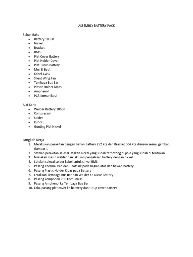 Assembly Battery Pack | PDF | Teknologi & Rekayasa