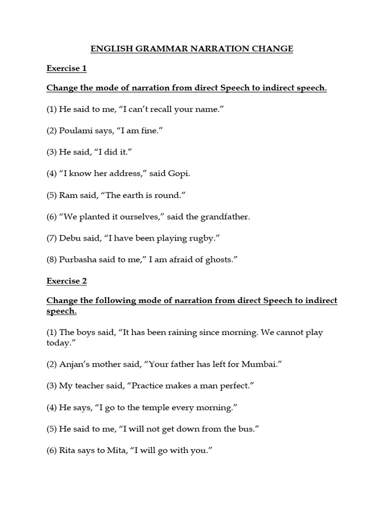 ENGLISH GRAMMAR NARRATION CHANGE | PDF