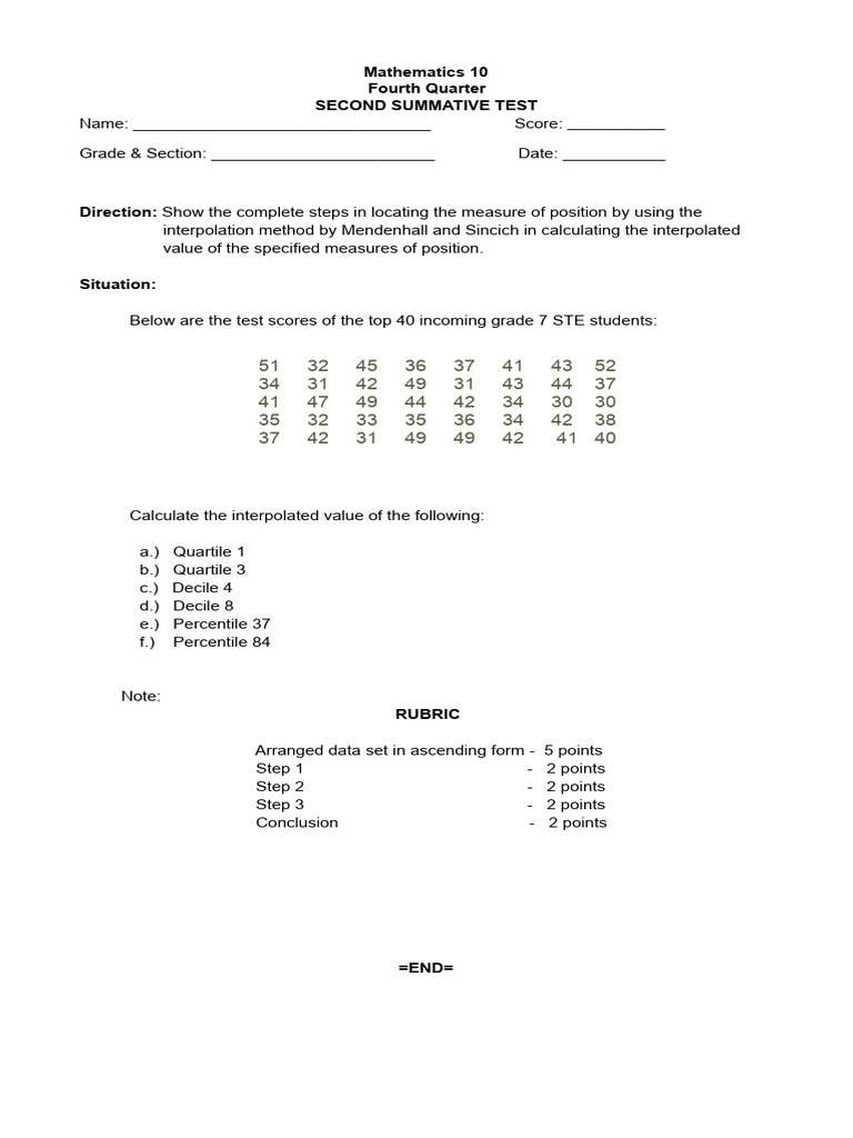 Measures of Position in Mathematics Tests | PDF | Quantile | Percentile