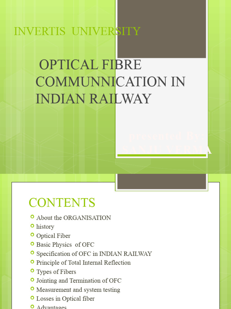 Dokumen Tips Optical Fiber Communication In Indian Railway Pdf Dispersion Optics