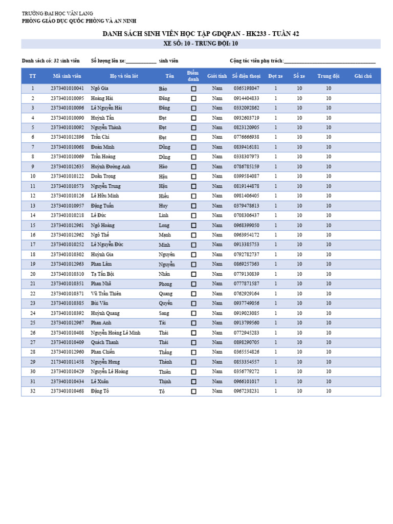 (PDF) HK233-T42 - DSSV Theo Xe Lư T Đi - 10 | PDF