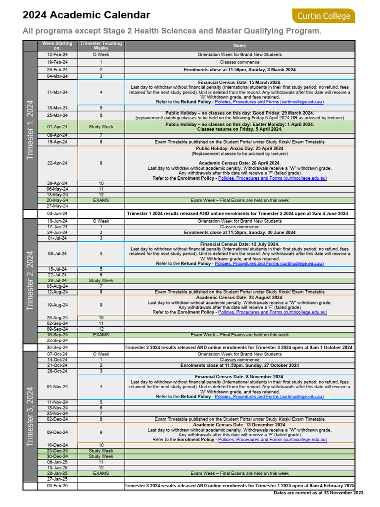 2024 Trimester Academic Calendar | PDF | Academic Term | Academia