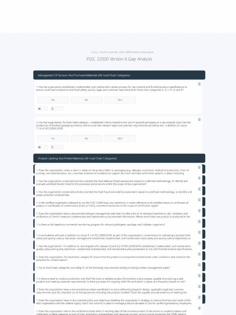 GoAudits - FSSC 22000 Version 6 Gap Analysis (Sample) | PDF