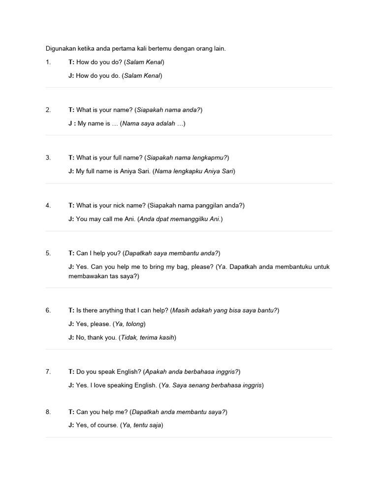 Percakapan Digunakan Ketika Anda Pertama Kali Bertemu Dengan Orang Lain ...