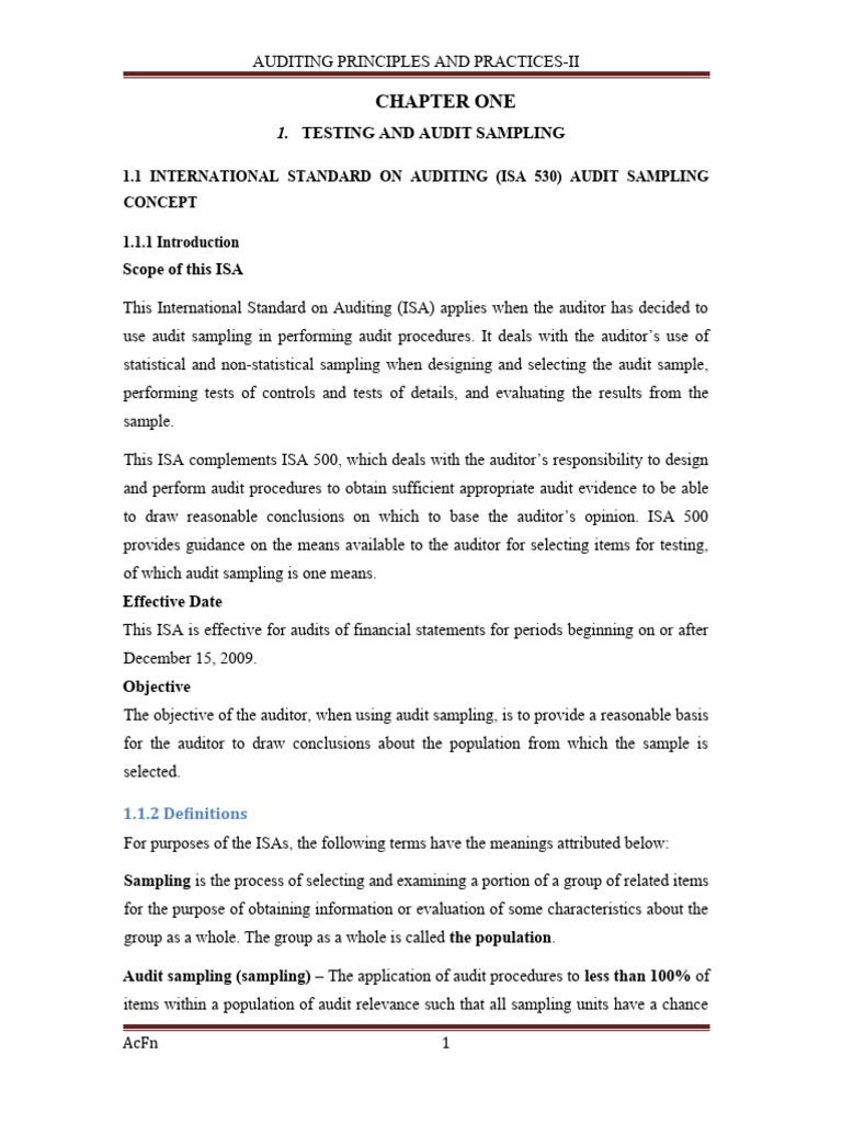 CH - 1 AUDITING PRINCIPLES AND PRACTICES-II ST | PDF | Audit | Sampling ...