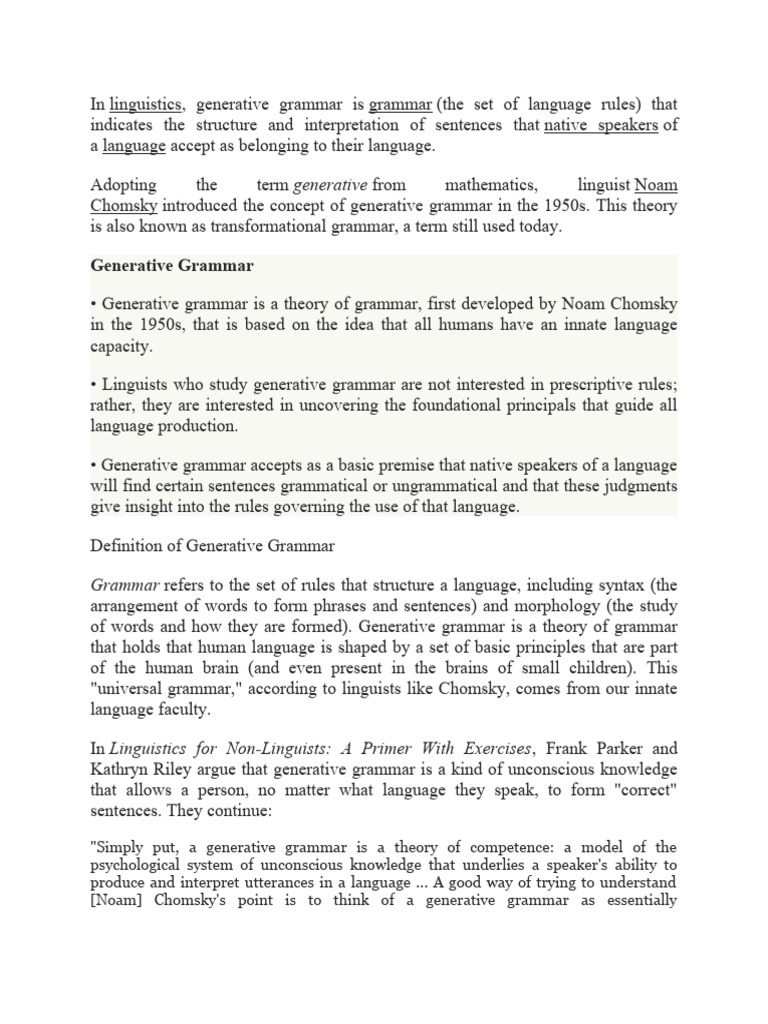 Generative Grammar 29052024 011627pm | PDF | Grammar | Linguistics