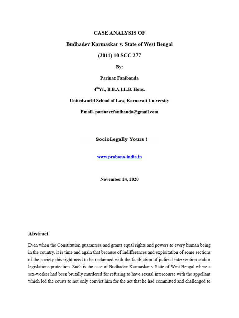 Case Analysis - Budhadev Karmaskar ST - of.WB | PDF | Appeal | Prostitution