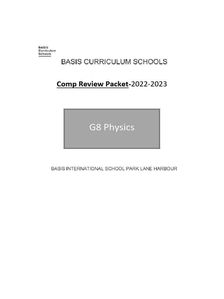 G8 Physics Comp Review Packet 2022 -2023惠贝 | PDF | Force | Momentum