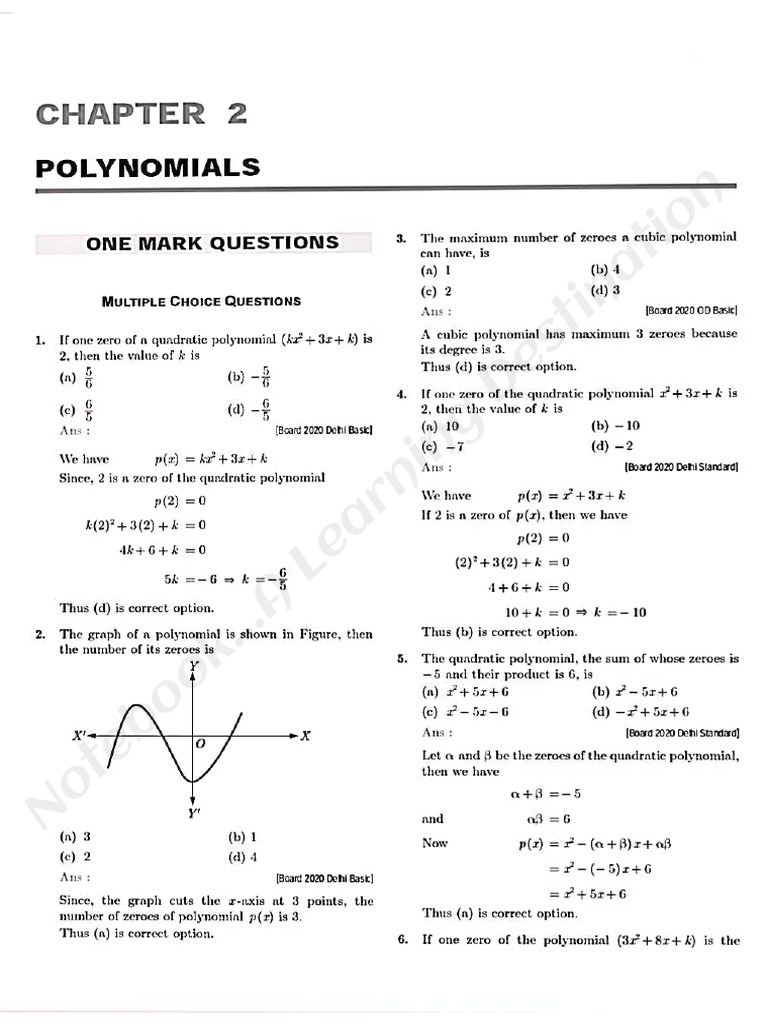 10th PYQs Polynomial Math | PDF