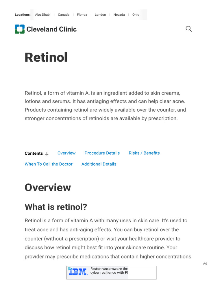 Retinol - Cream, Serum, What It Is, Benefits, How To Use | PDF | Skin ...