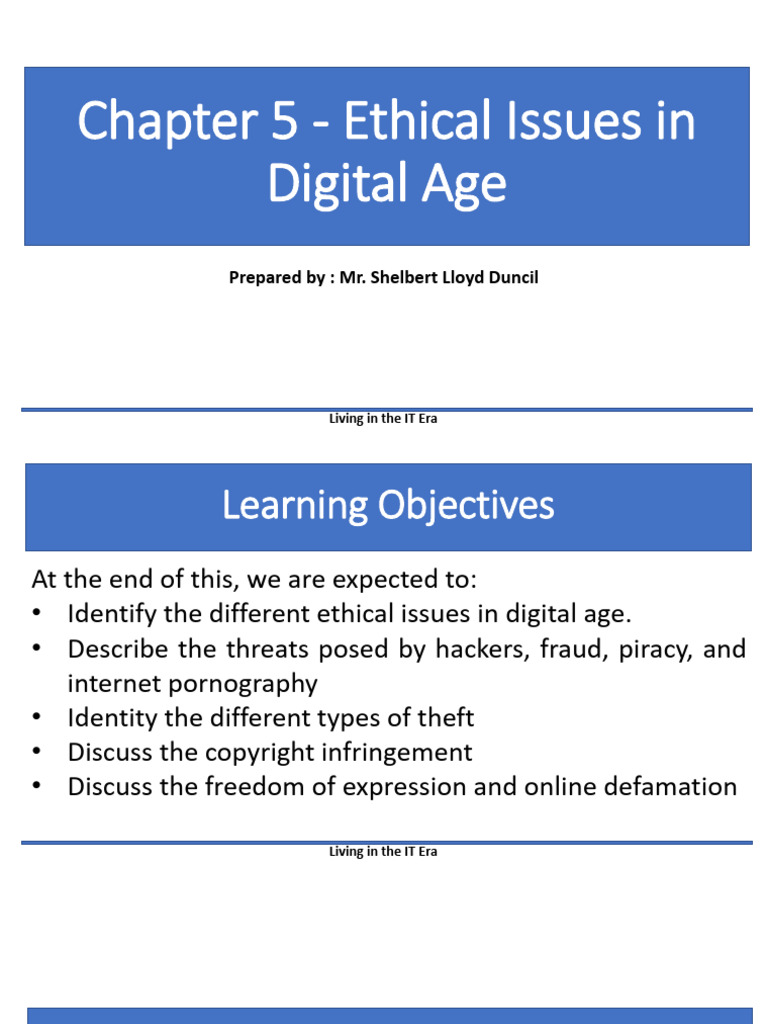 Chapter 5 - Ethical Issues in Digital Age | PDF | Defamation | Security ...