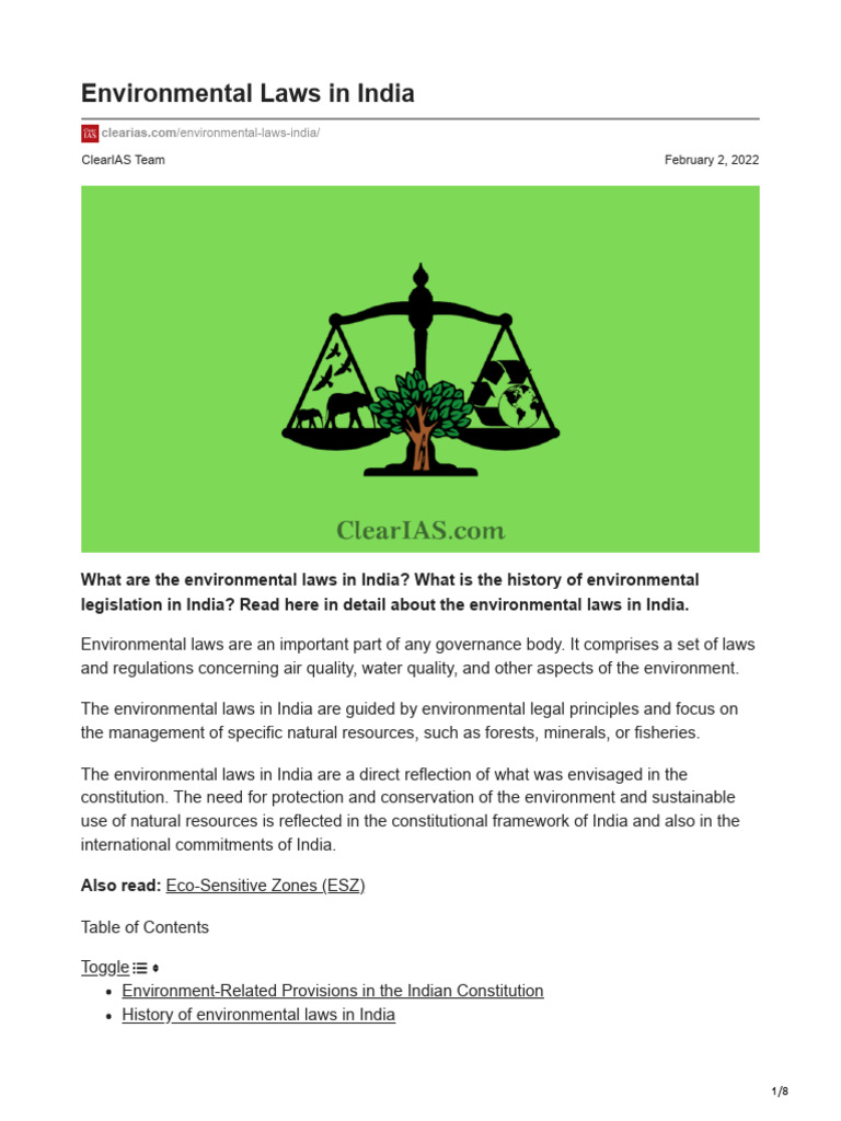 Environmental Laws in India... | PDF | Environmental Law | Nature
