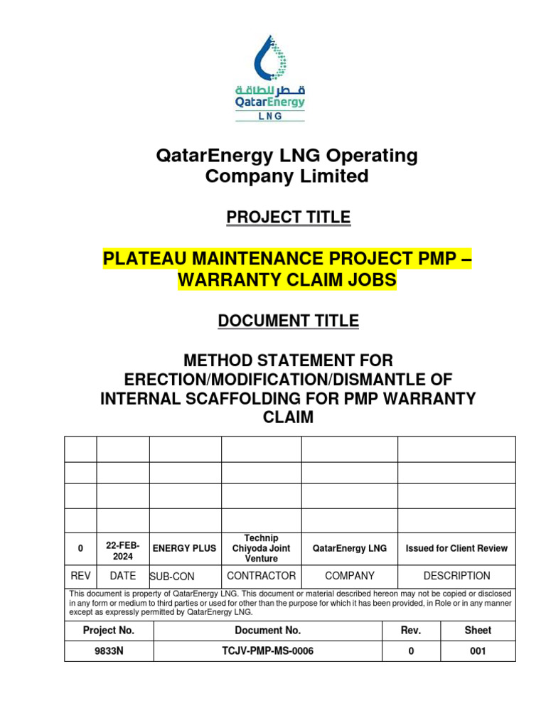 Method Statement Internal Scaffolding Pdf Scaffolding Personal
