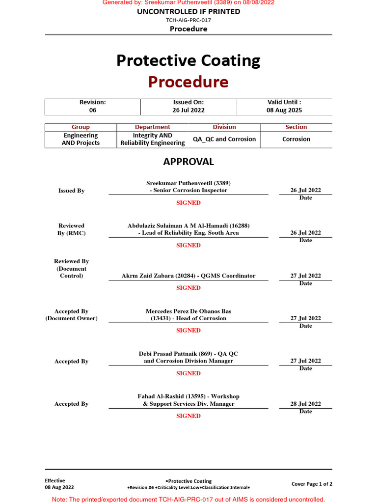 TCH AIG PRC 017 Rev.06 - Signed | PDF | Corrosion | Coating