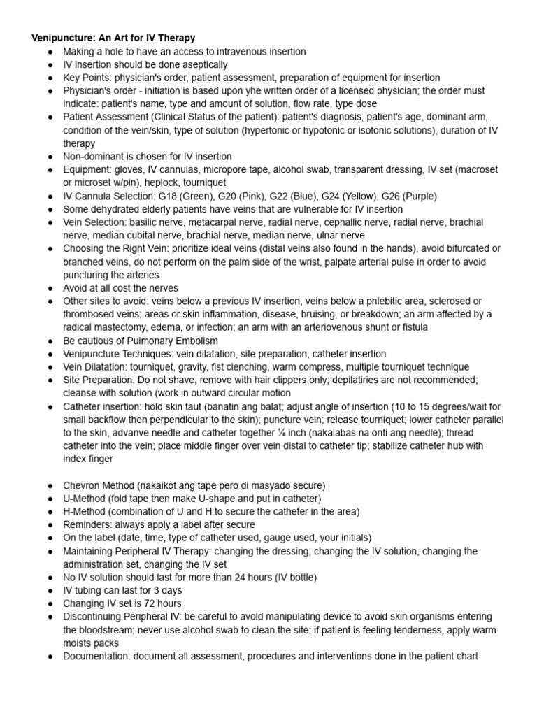 Notes On Venipuncture | PDF | Intravenous Therapy | Catheter
