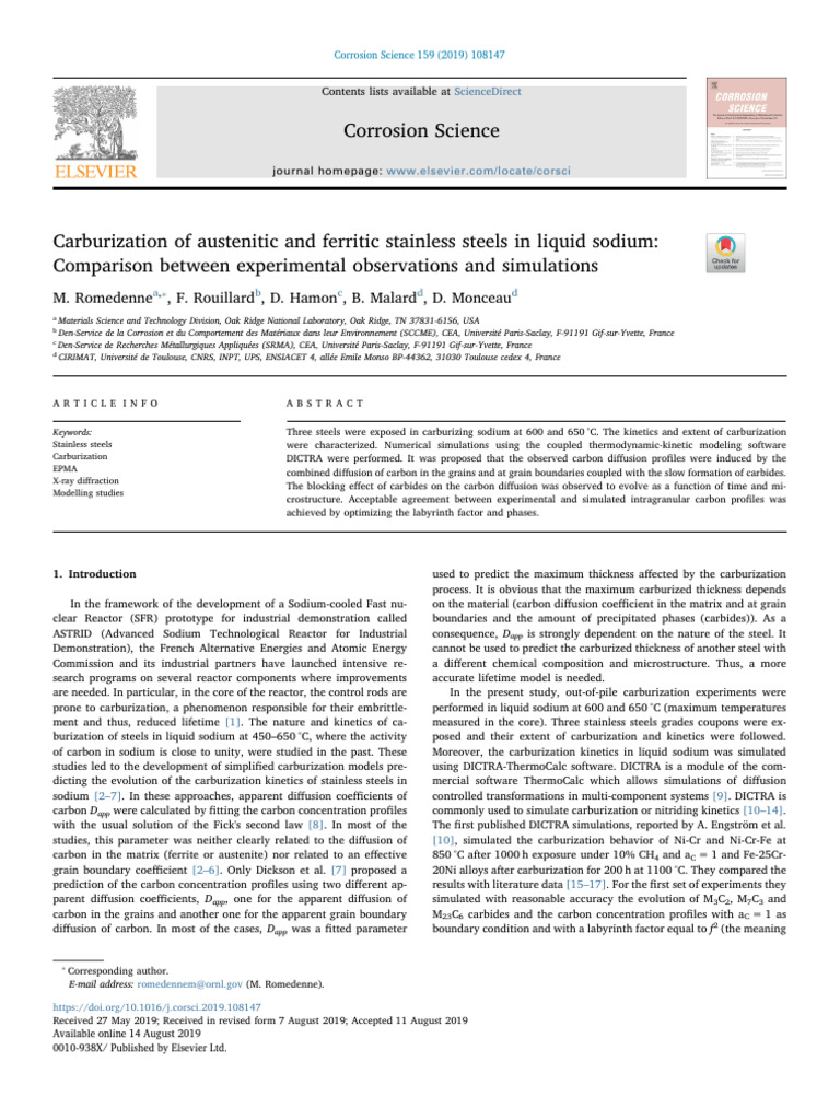 Carburization of Austenitic and Ferritic Stainless Steels in Liquid Sodium | PDF | Steel | Diffusion